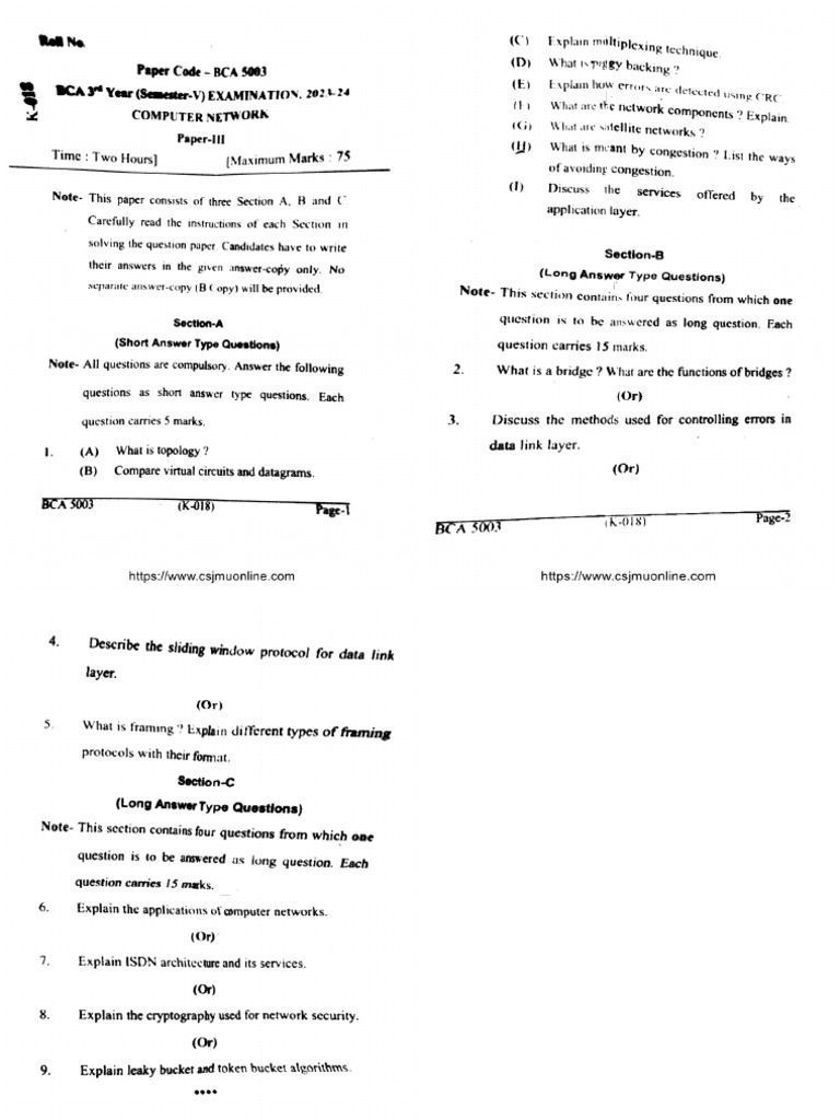 bca-5-sem-computer-network-bca-5003-2024 | PDF bca-5-sem-computer-network-bca-5003-2024 | PDF