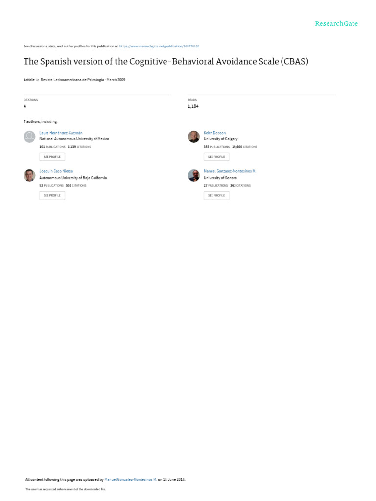 The Spanish Version of The Cognitive-Behavioral Av | PDF | Depresión ...
