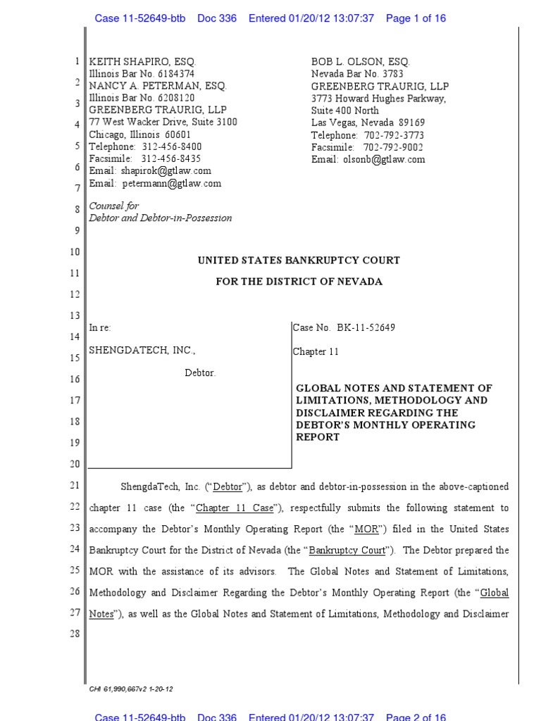 Counsel For Debtor and Debtor-in-Possession: United States Bankruptcy ...