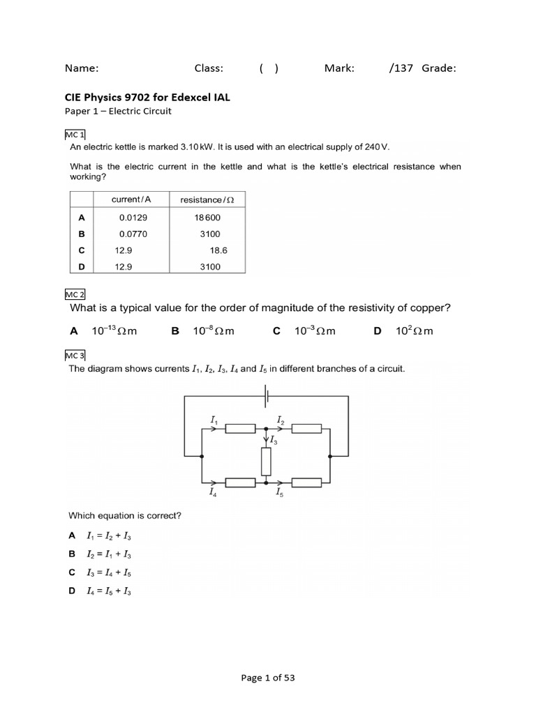 MC 9 Electric Circuit | PDF