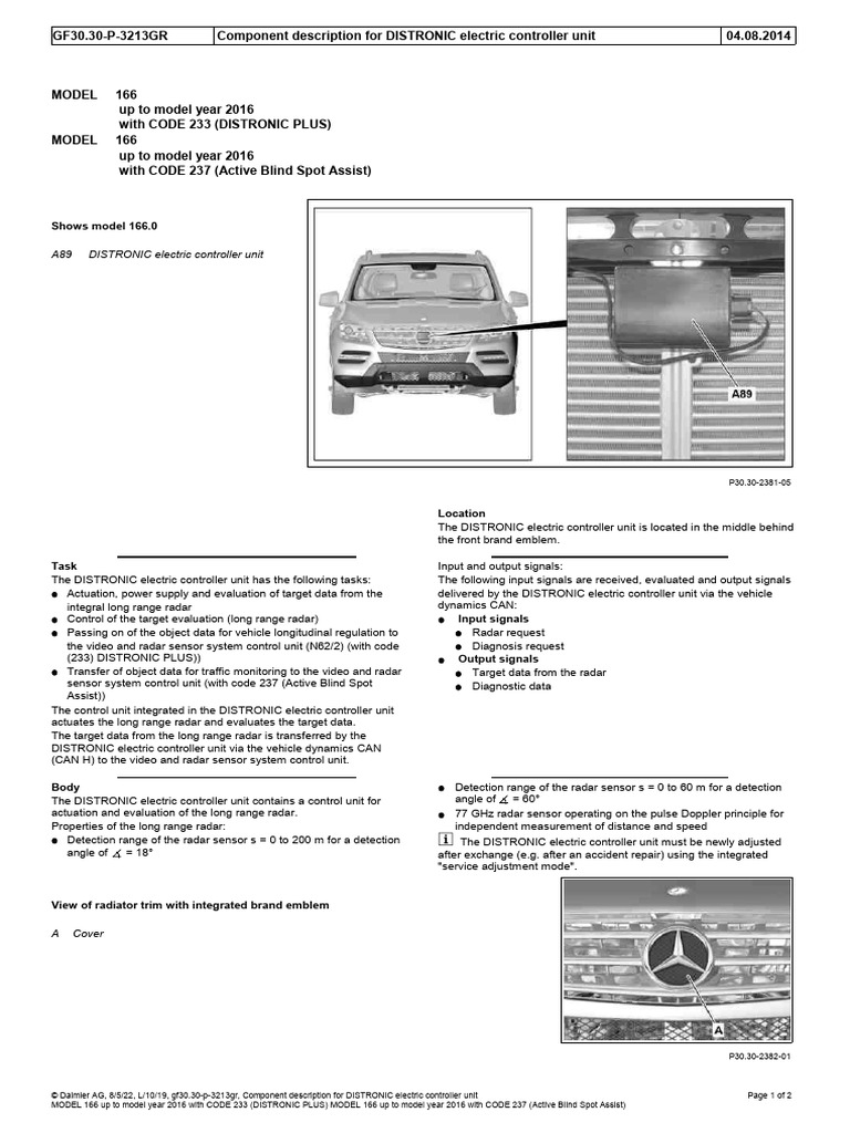 DISTRONIC Electric Controller Overview | PDF | Radar | Electronics