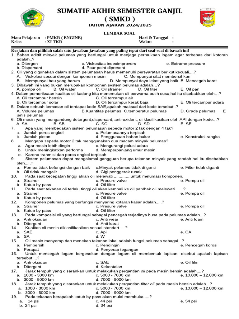 Soal Dan Kunci Engine KELAS XI AHMAD SYAFIUDIN | PDF