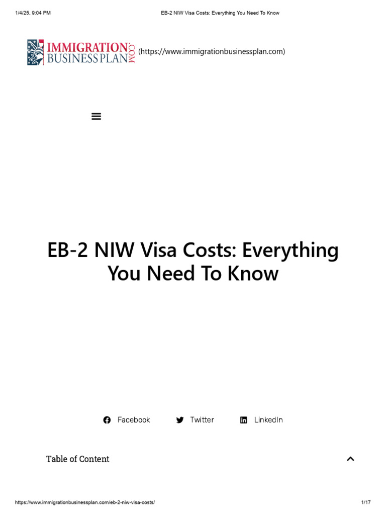 EB-2 NIW Visa Cost Breakdown | PDF