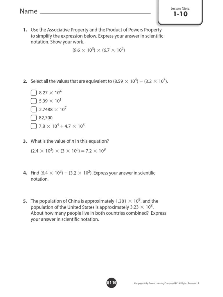 1-10 - Printable Lesson Quiz | PDF