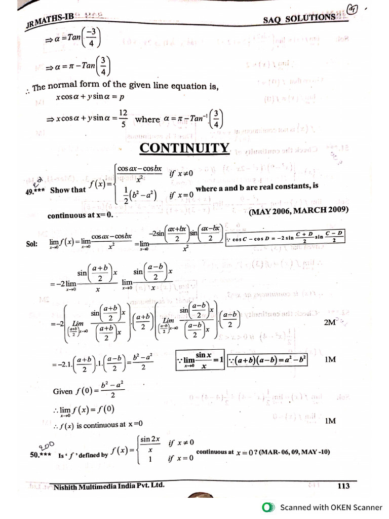 Continuity 4 Marks Questions | PDF