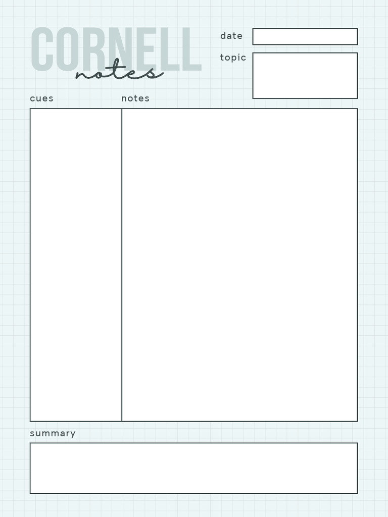 Cornell Note-taking Digital and Printable Worksheet in Soft Blue ...