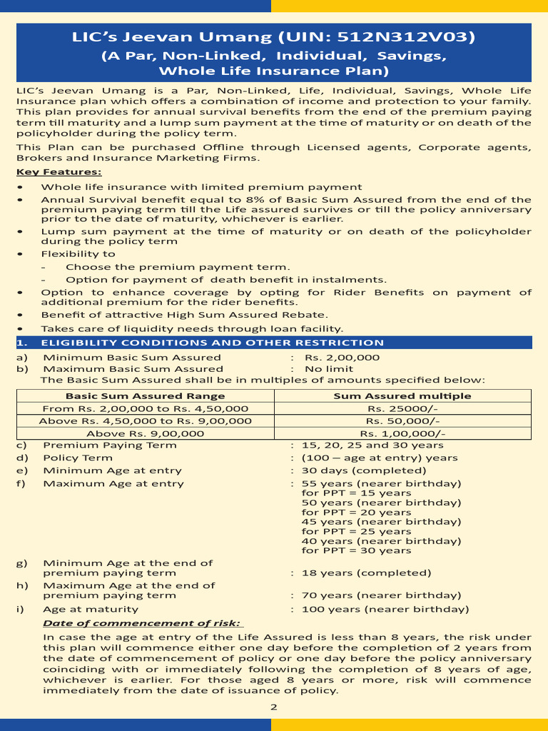 LIC_Jeevan Umang_Sales Brochure_4 inch x 9 inch_Eng (4) | PDF | Insurance | Life Insurance