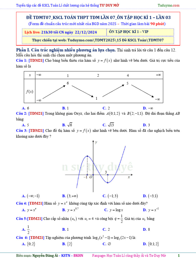 de tdmt07 KSCL Toan THPT TDM Lan 07 On hk1 So 03 PDF | PDF