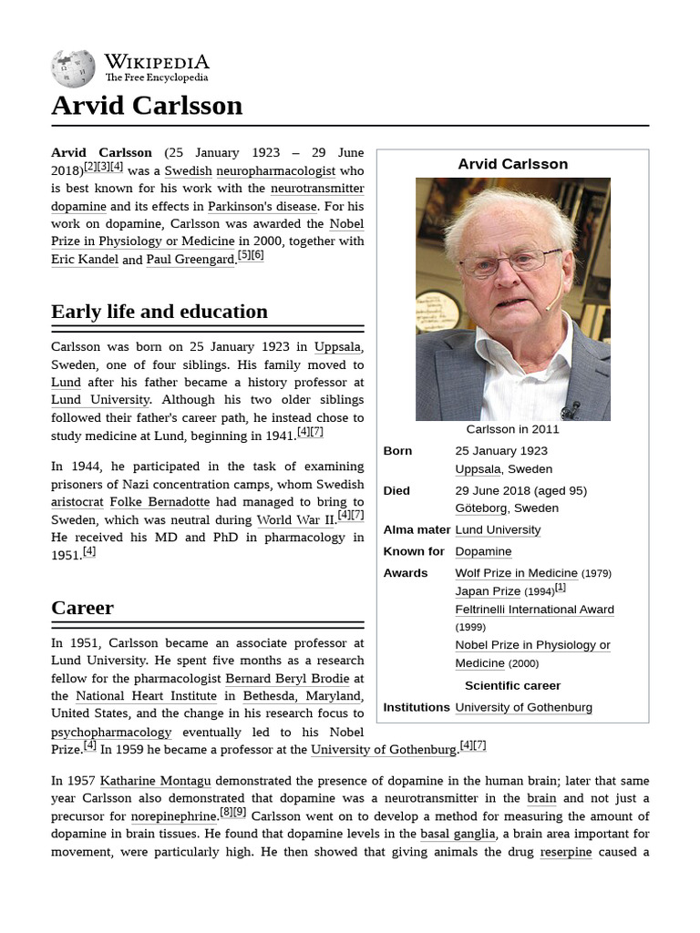 Arvid_Carlsson | PDF | Pharmacology | Medicine