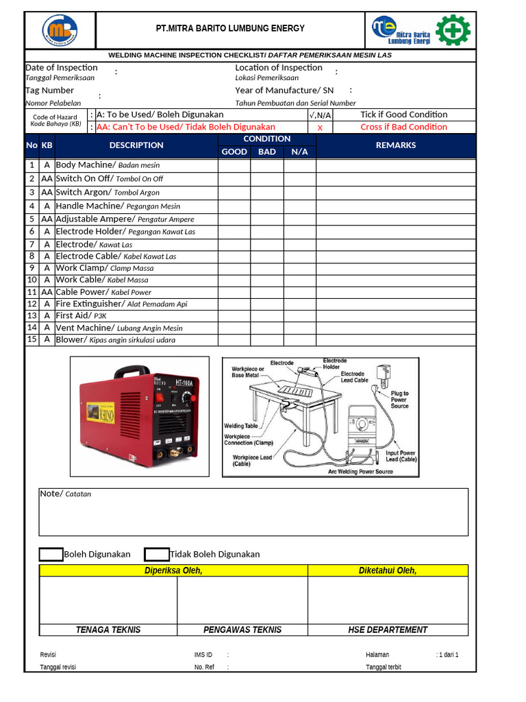 Form Inspeksi Mesin Las | PDF