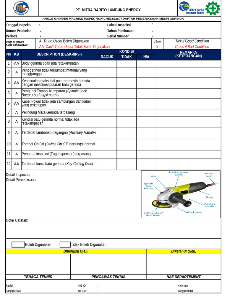 Form Inspeksi Gerinda | PDF