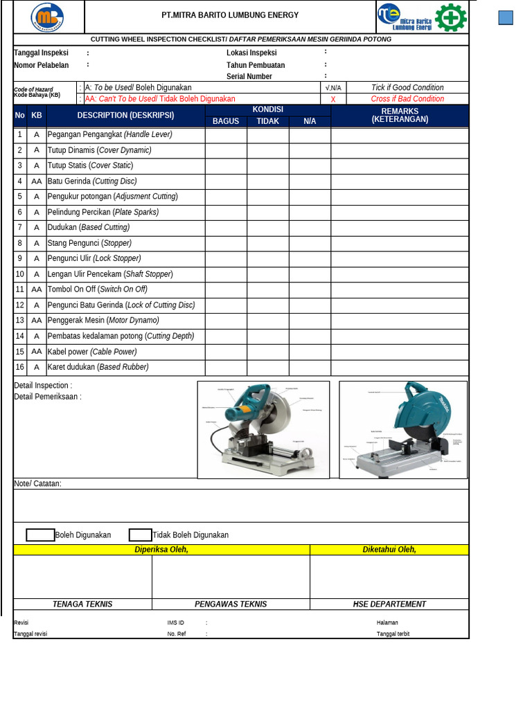 Inspeksi Mesin Gerinda Potong | PDF