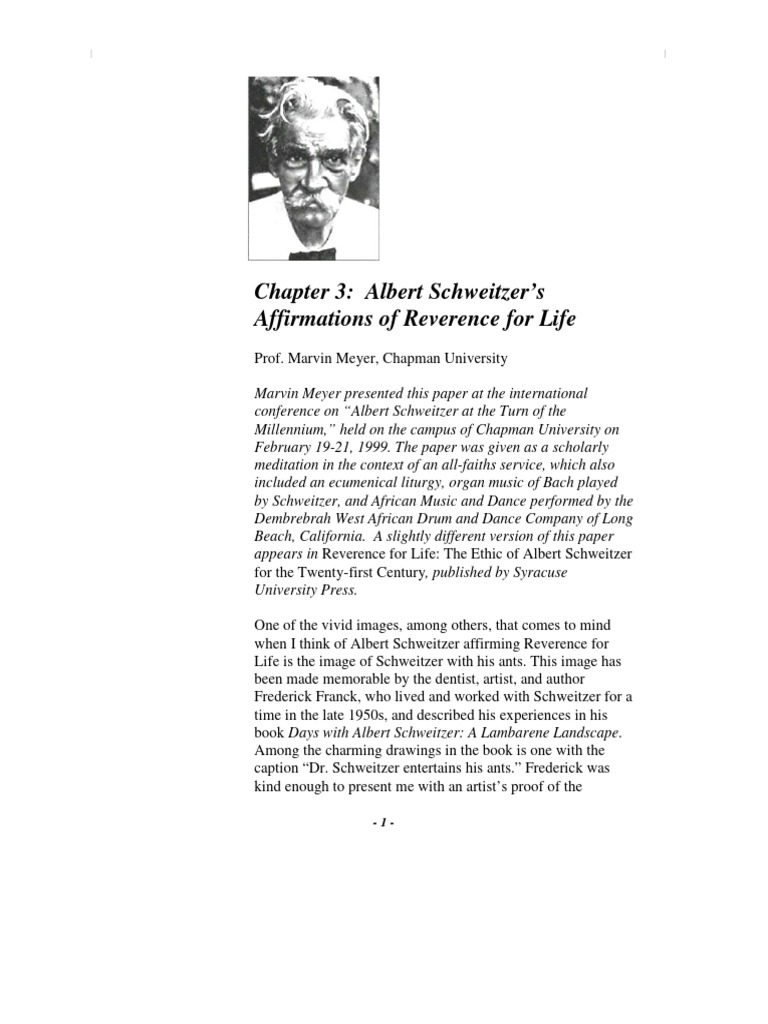 Albert Schweitzer's Affirmations of Reverence For Life | PDF | Ahimsa | Jesus