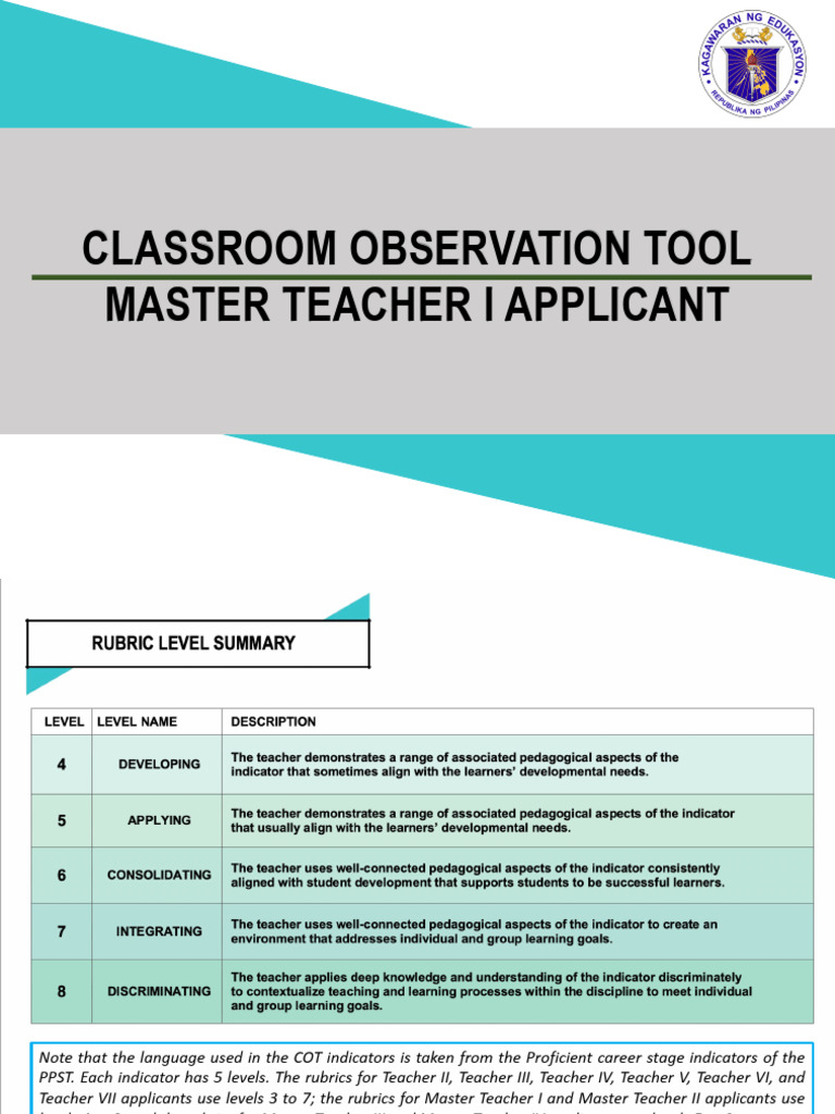 Master Teacher I Classroom Observation Tool | PDF | Educational ...