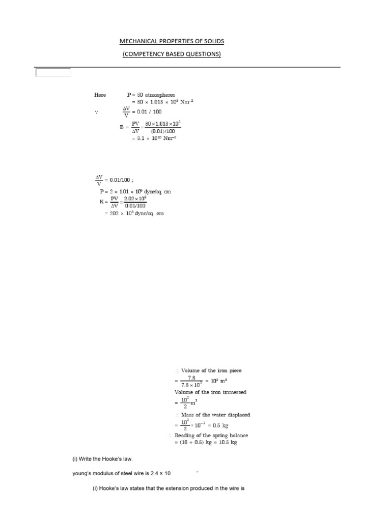 Competency Based Questions | PDF | Young's Modulus | Elasticity (Physics)