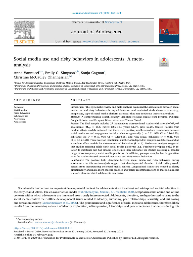 Social Media & Adolescent Risk Behaviors | PDF | Adolescence | Social Media