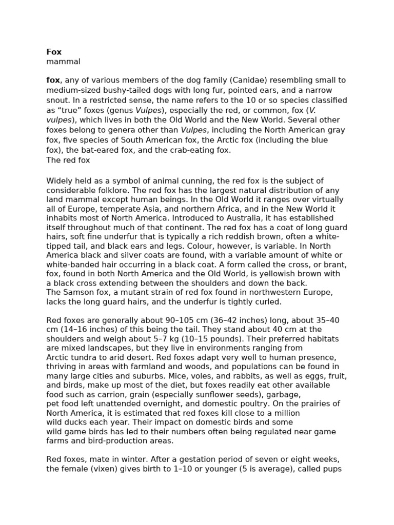 Overview of Fox Species and Habitats | PDF | Fox | Fur