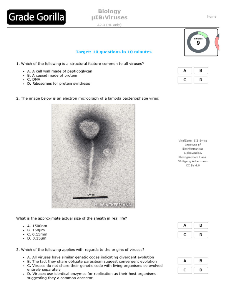Viruses - Grade Gorilla IB Biology Questions | PDF | Virus | Bacteriophage