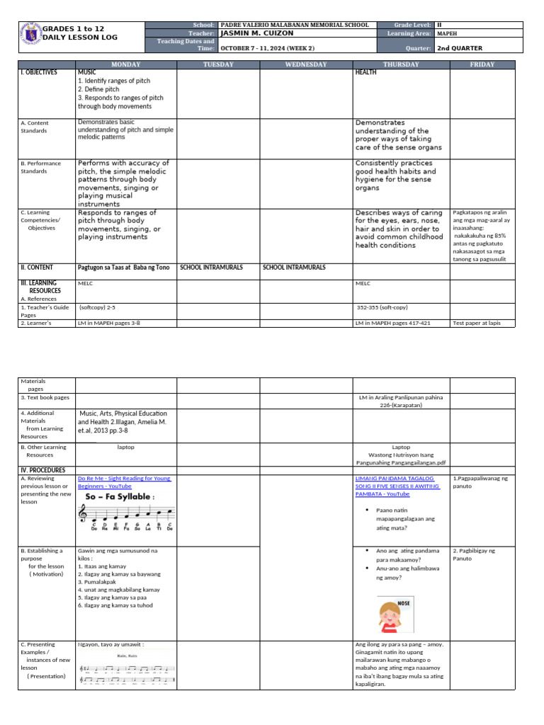 DLL_MAPEH 2_Q2_W2.2024-2025 | PDF