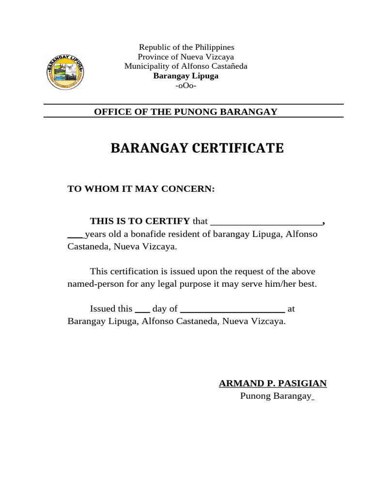 Brgy. Certificate | PDF
