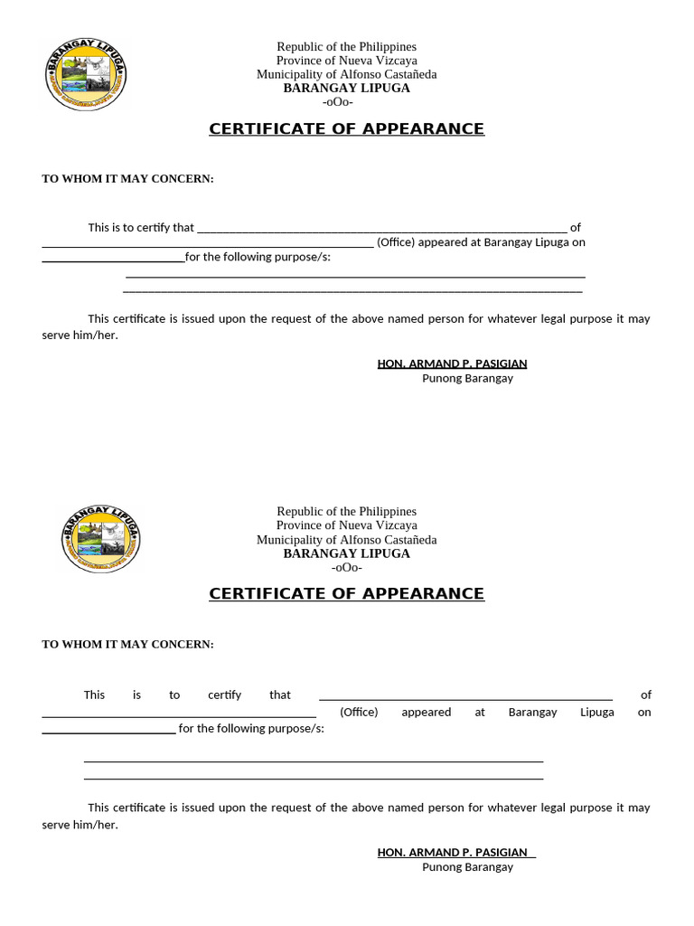 Certificate of Appearance | PDF