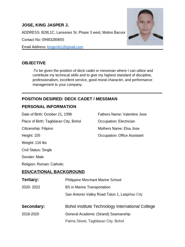 Deck Cadet/Messman Application | PDF