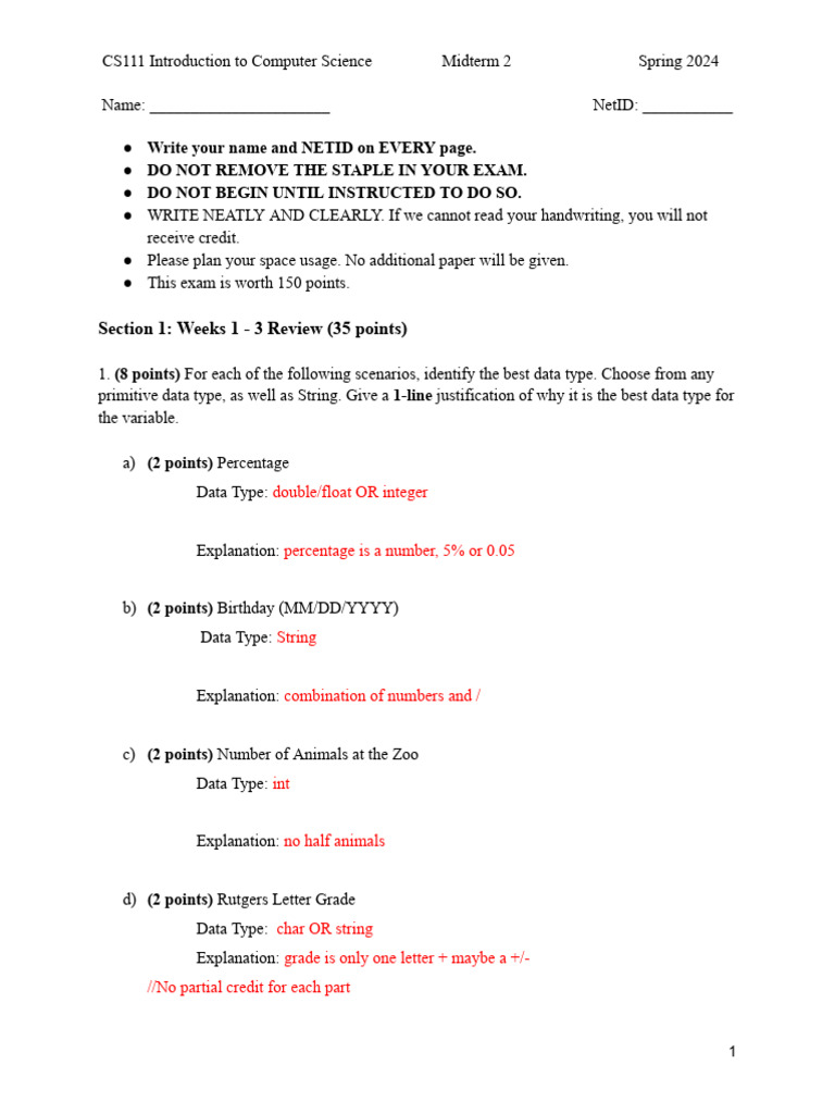 S24 Midterm 2 With Solutions | PDF | Data Type | Integer (Computer Science)