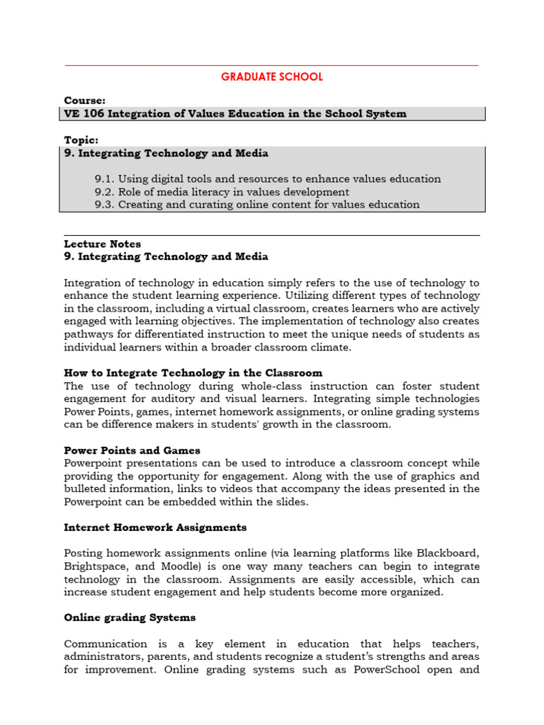Integrating Technology in Values Education | PDF | Learning ...