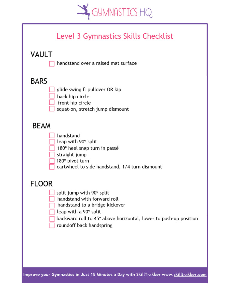 Gymnastics H Qs Level 3 Checklist 2024 | PDF