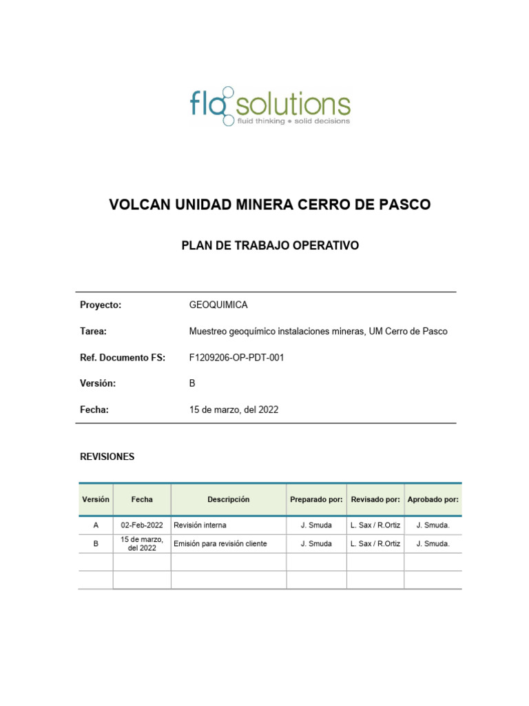 Volcan Unidad Minera Cerro de Pasco: Plan de Trabajo Operativo | PDF ...