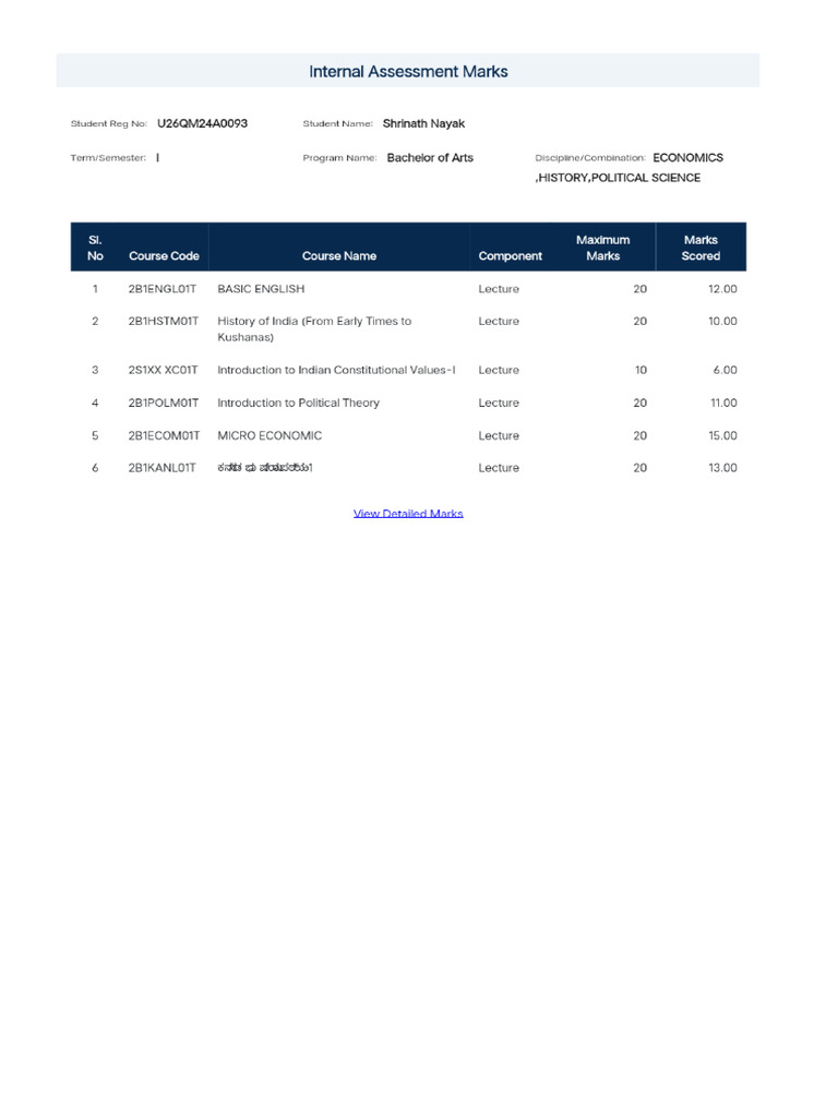 Student Internal Assessment Marks | PDF