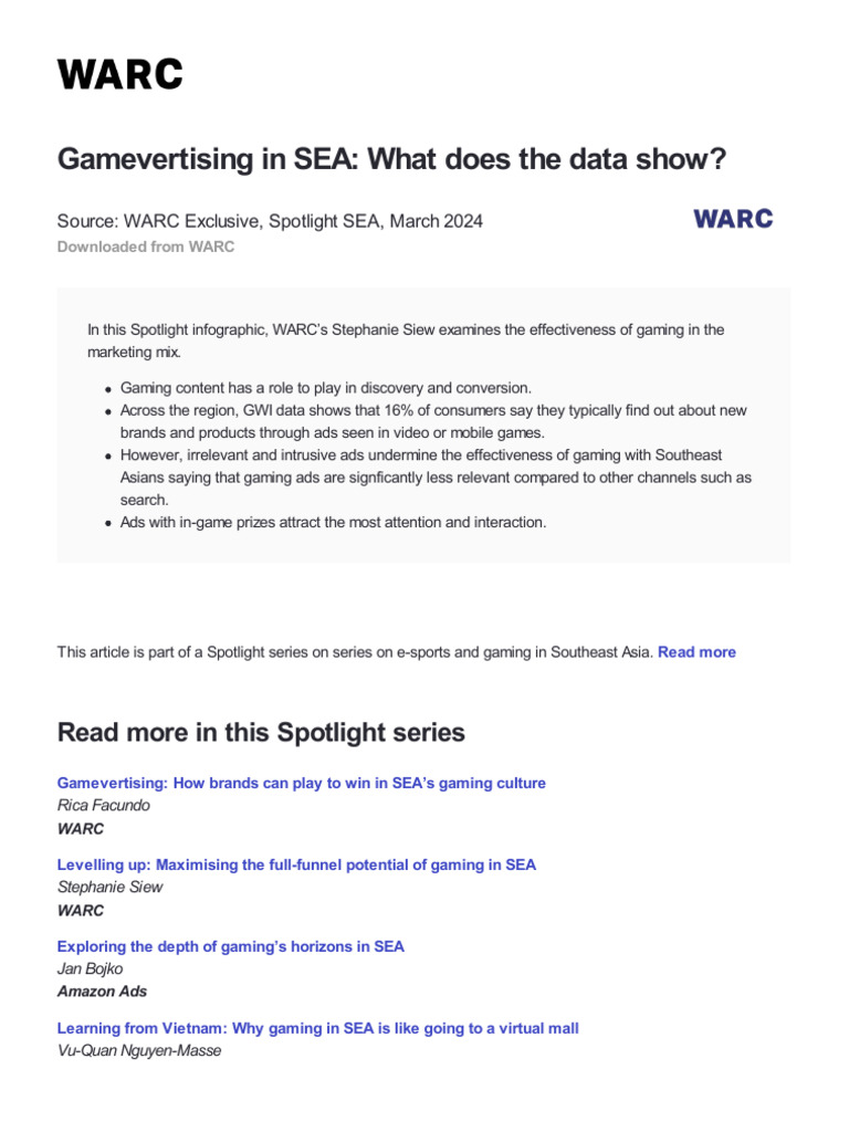 Gamevertising in SEA What Does T | PDF