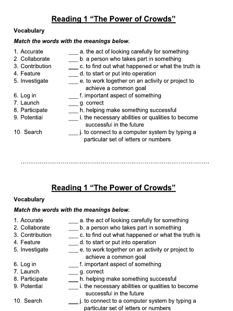 Unit 3 Reading 1 Vocabulary | PDF
