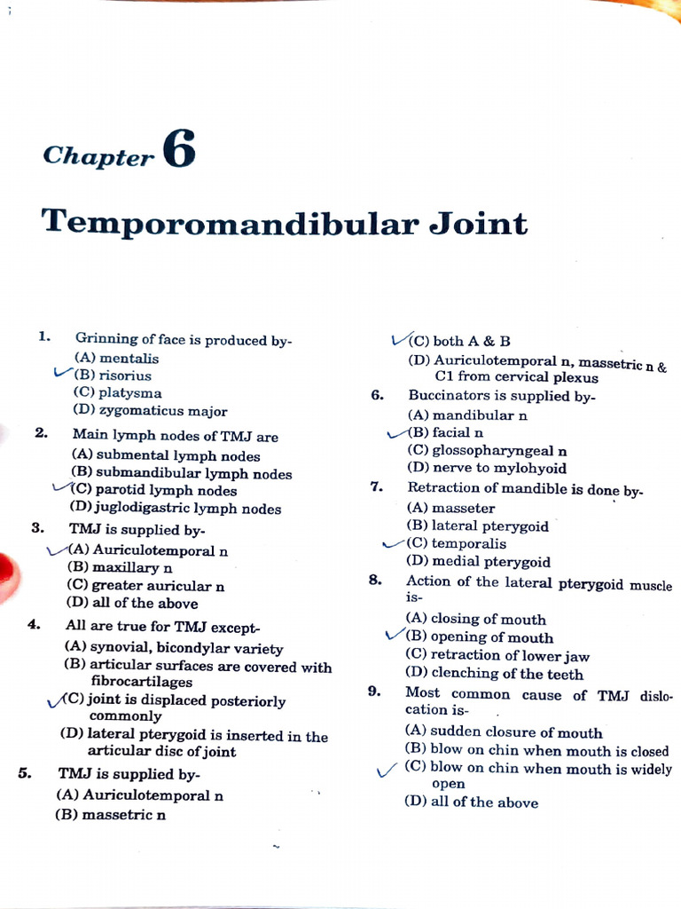 TMJ MCQ | PDF | Musculoskeletal System | Human Anatomy