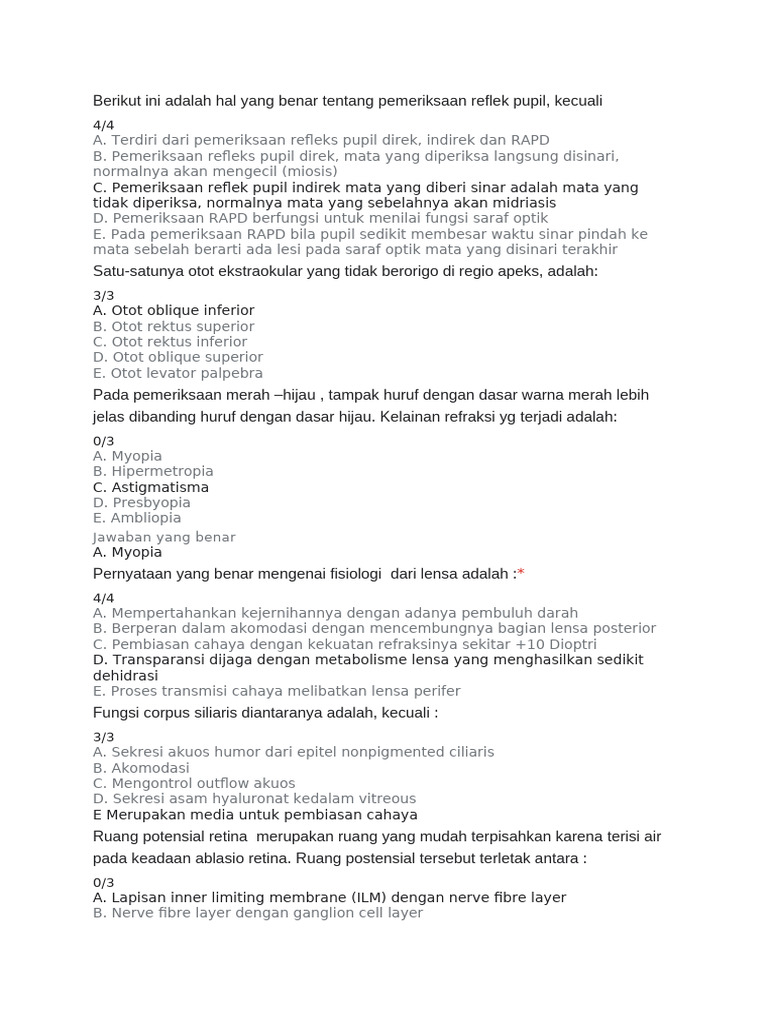 Berikut ini adalah hal yang benar tentang pemeriksaan reflek pupil | PDF