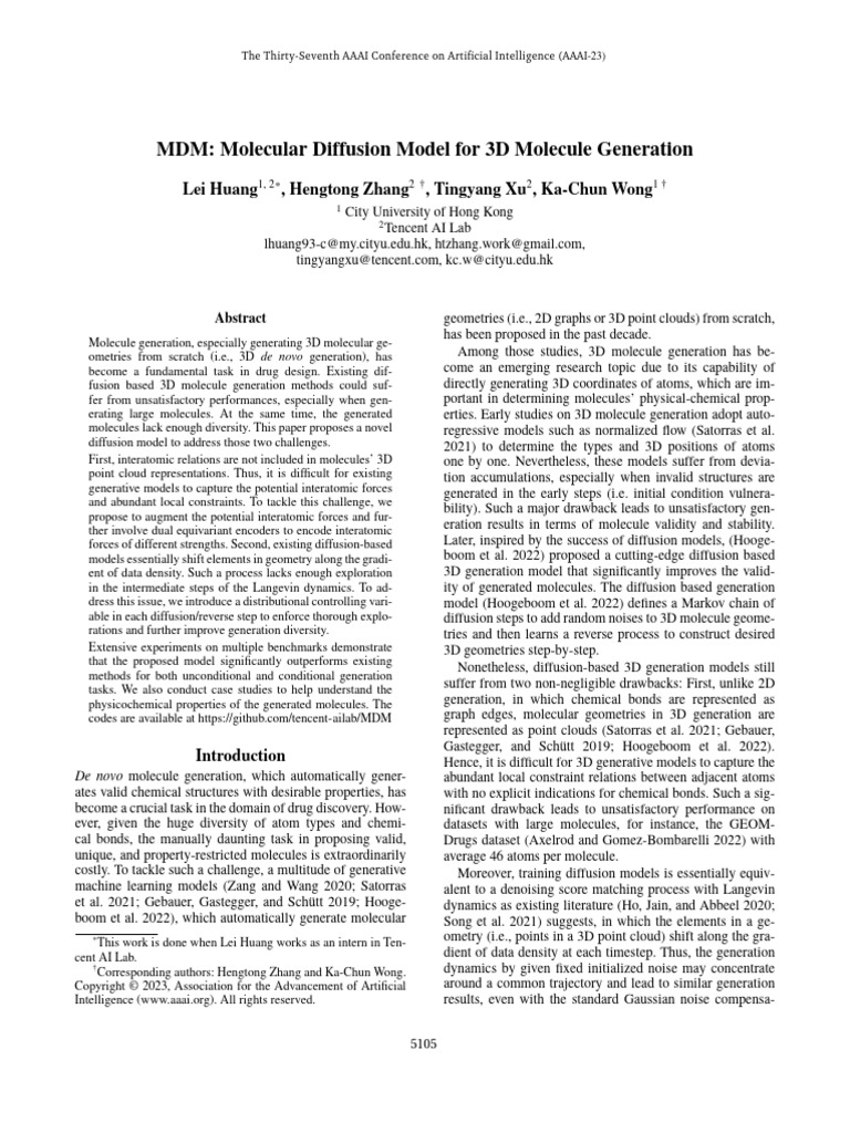 MDM: Molecular Diffusion Model For 3D Molecule Generation | PDF | Molecules | Chemical Bond