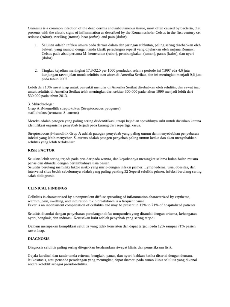 Cellulitis Is A Common Infection of The Deep Dermis and Subcutaneous ...