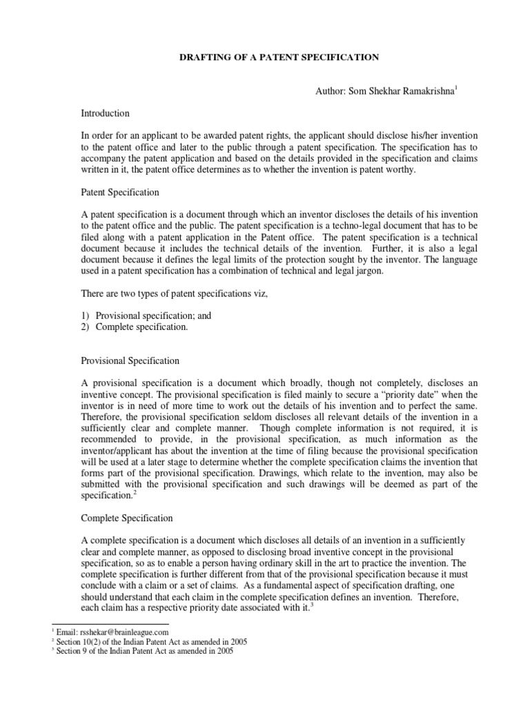 Drafting of A Patent Specification | PDF | Patent Claim | Priority Right