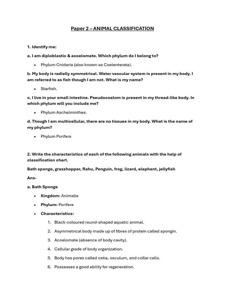 Paper 2 Animal Classification | PDF | Invertebrate | Vertebrates