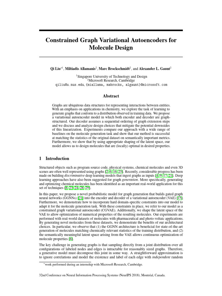 Constrained Graph Variational Autoencoders For Molecule Design | PDF | Valence (Chemistry ...