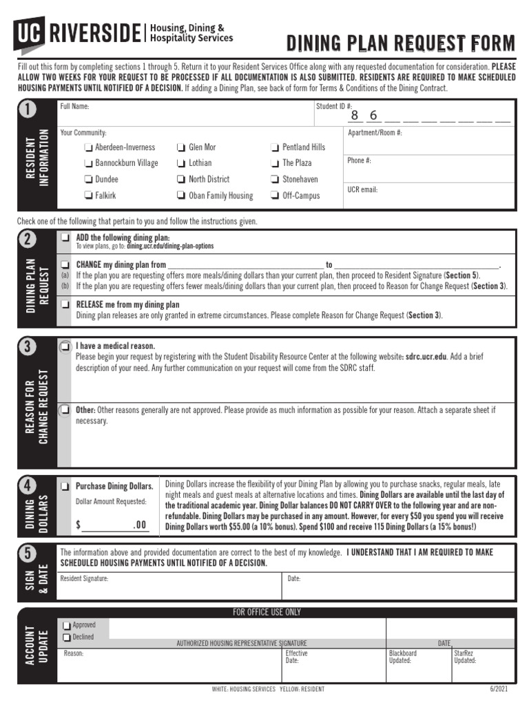 Dining Plan Change Request Form | PDF