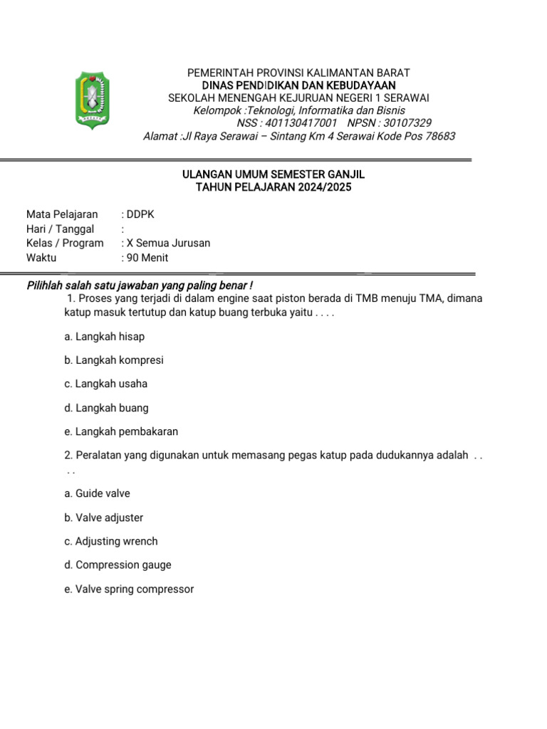 Soal DDPK Kelas X TSM | PDF