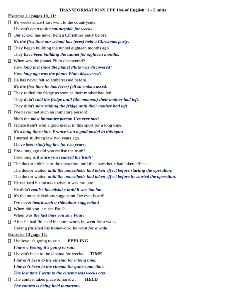 Transformations CPE Use of English (Units 1-5) | PDF