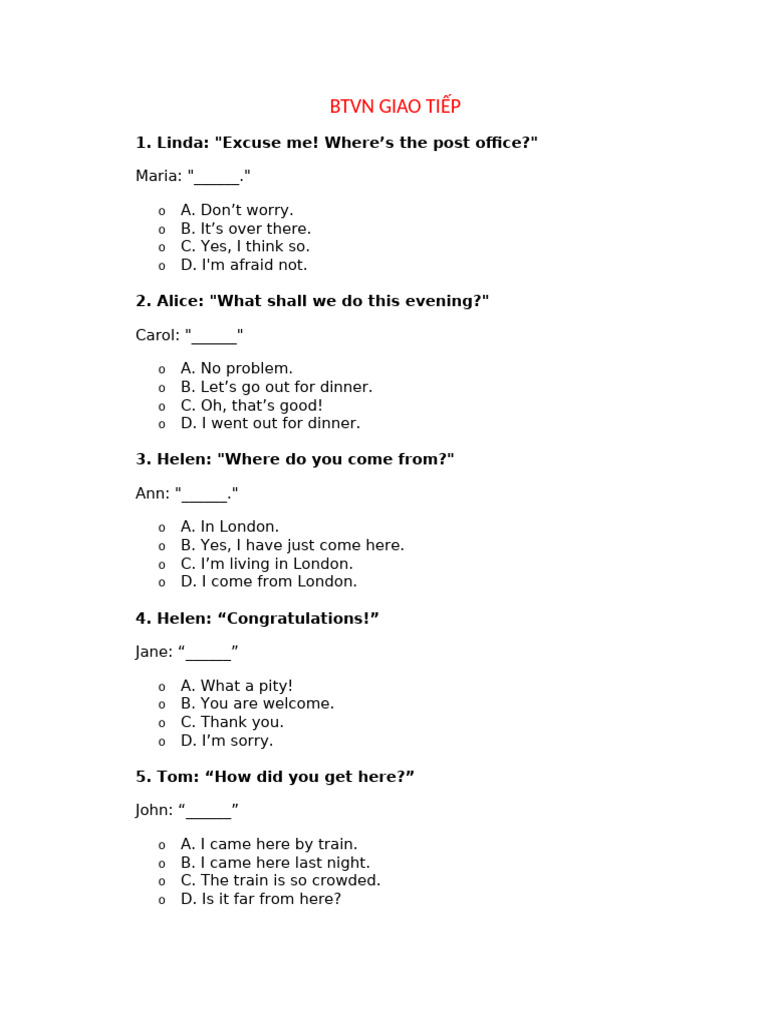 BTVN GIAO TIẾP | PDF