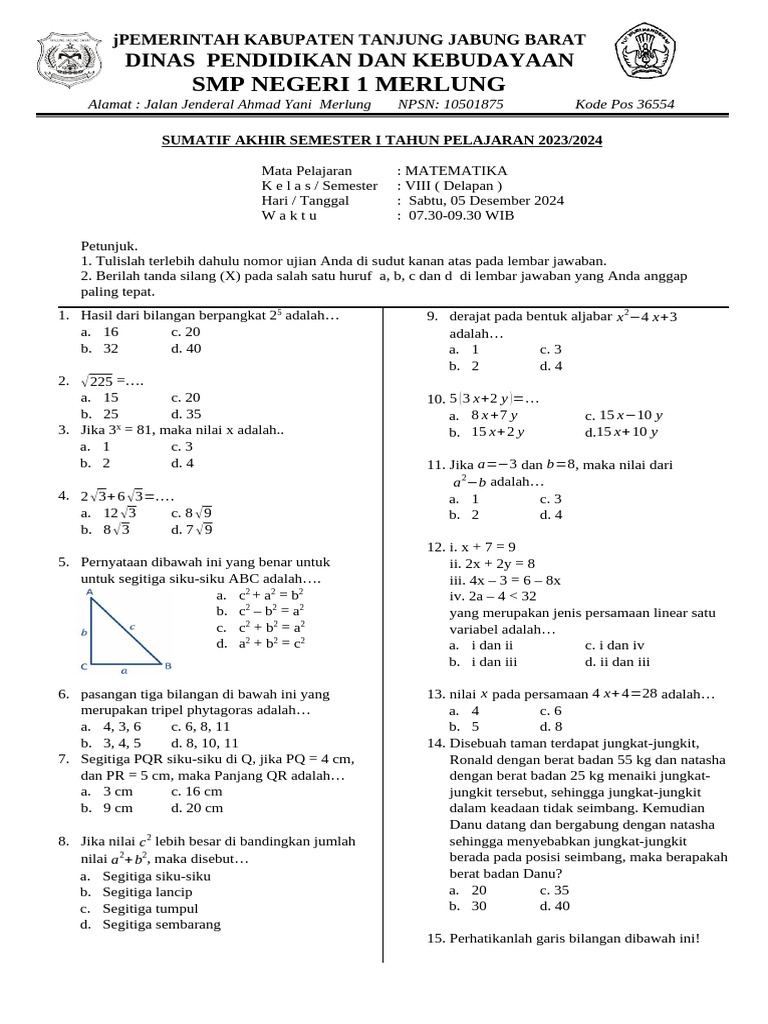 Soal MTK Kelas Viii | PDF