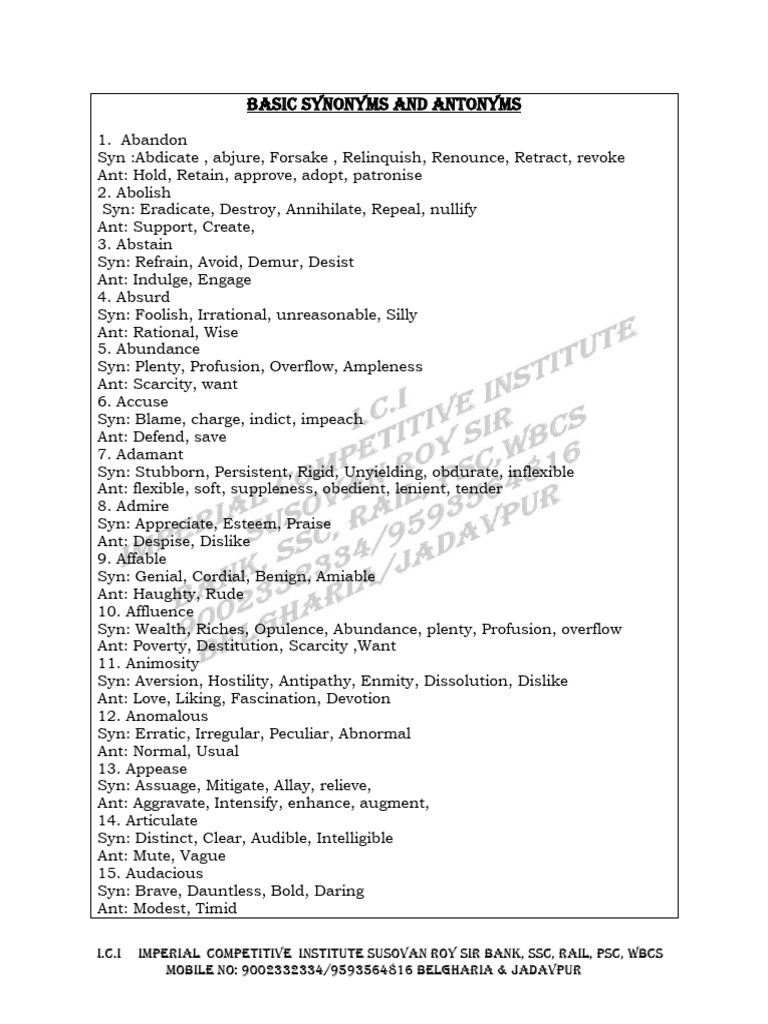 Basic Study Mats Syno Anto - A-H | PDF