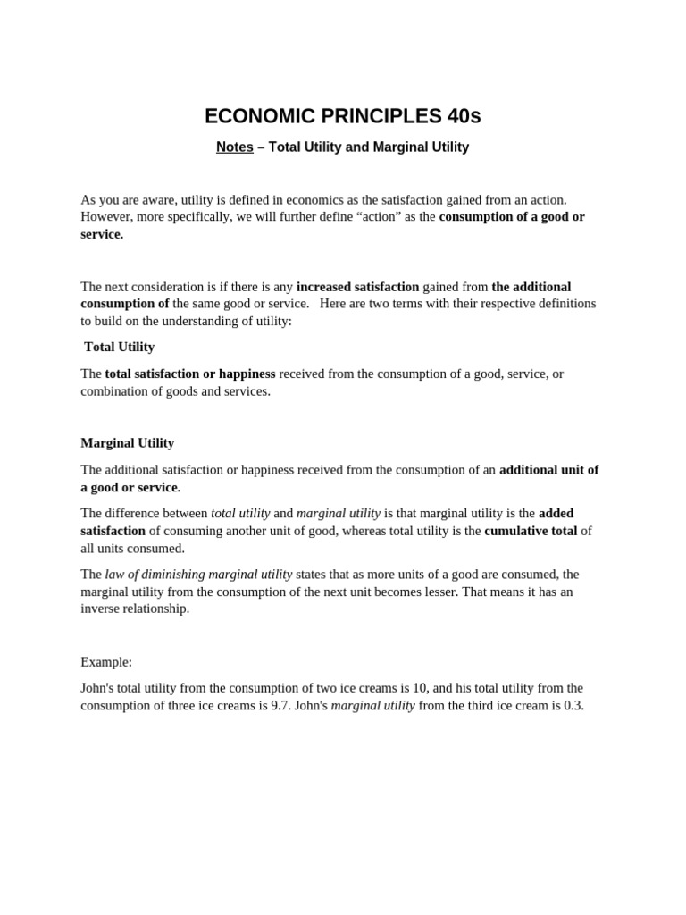 Total vs. Marginal Utility Explained | PDF