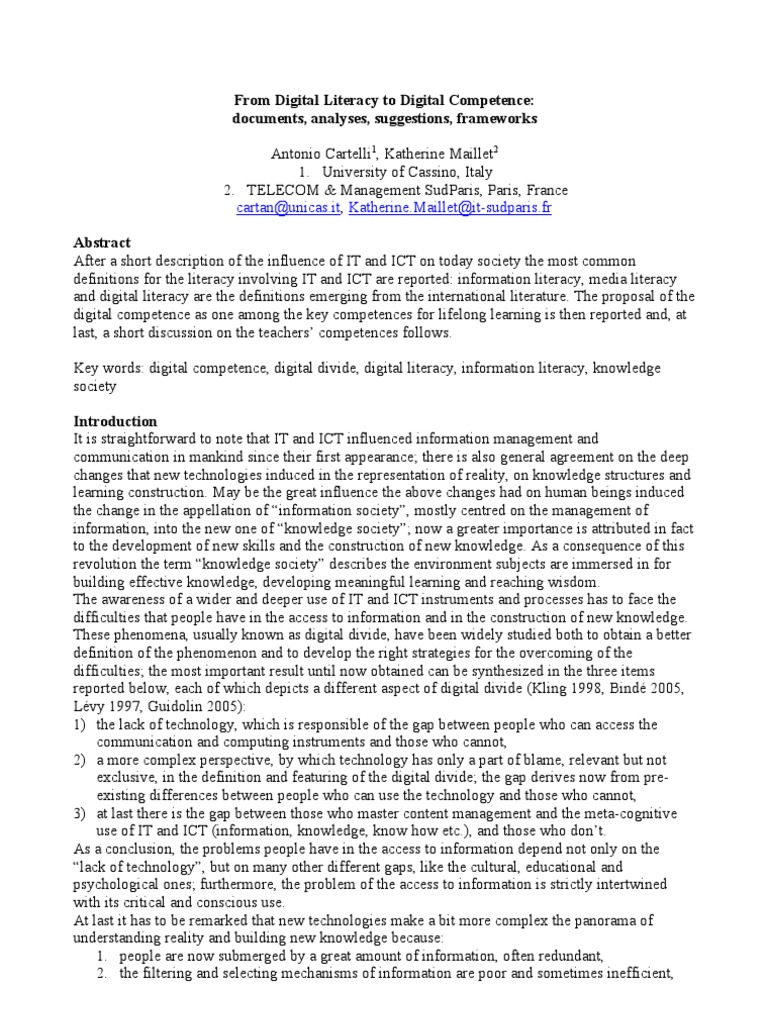 From Digital Literacy To Digital Competence: Documents, Analyses ...