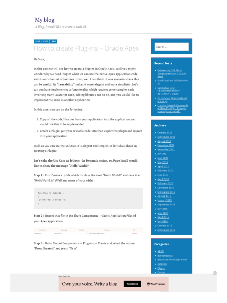 How To Create Plug Ins Oracle Apex2 | PDF | Java Script | Library (Computing)