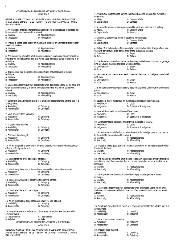 CPAR_Qr2_Wk1-2 - LONG QUIZ | PDF | Wood | Coconut